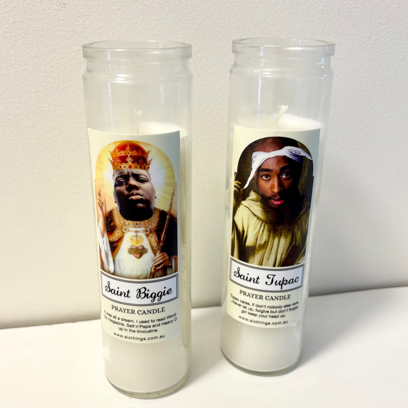 Hip hop rapper celebrity prayer candle - Rap gods - Biggie, Tupac, Sno ...